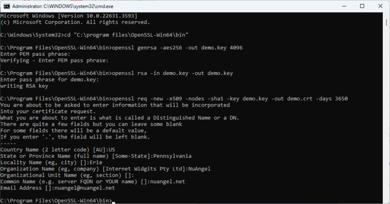 How to create PEM and PFX Certificates and Keys with OpenSSL – NuAngel.net